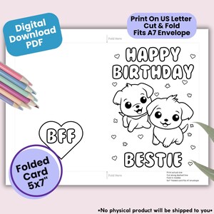Best Friend Colorable Birthday Carding, Printable Birthday Cards ...