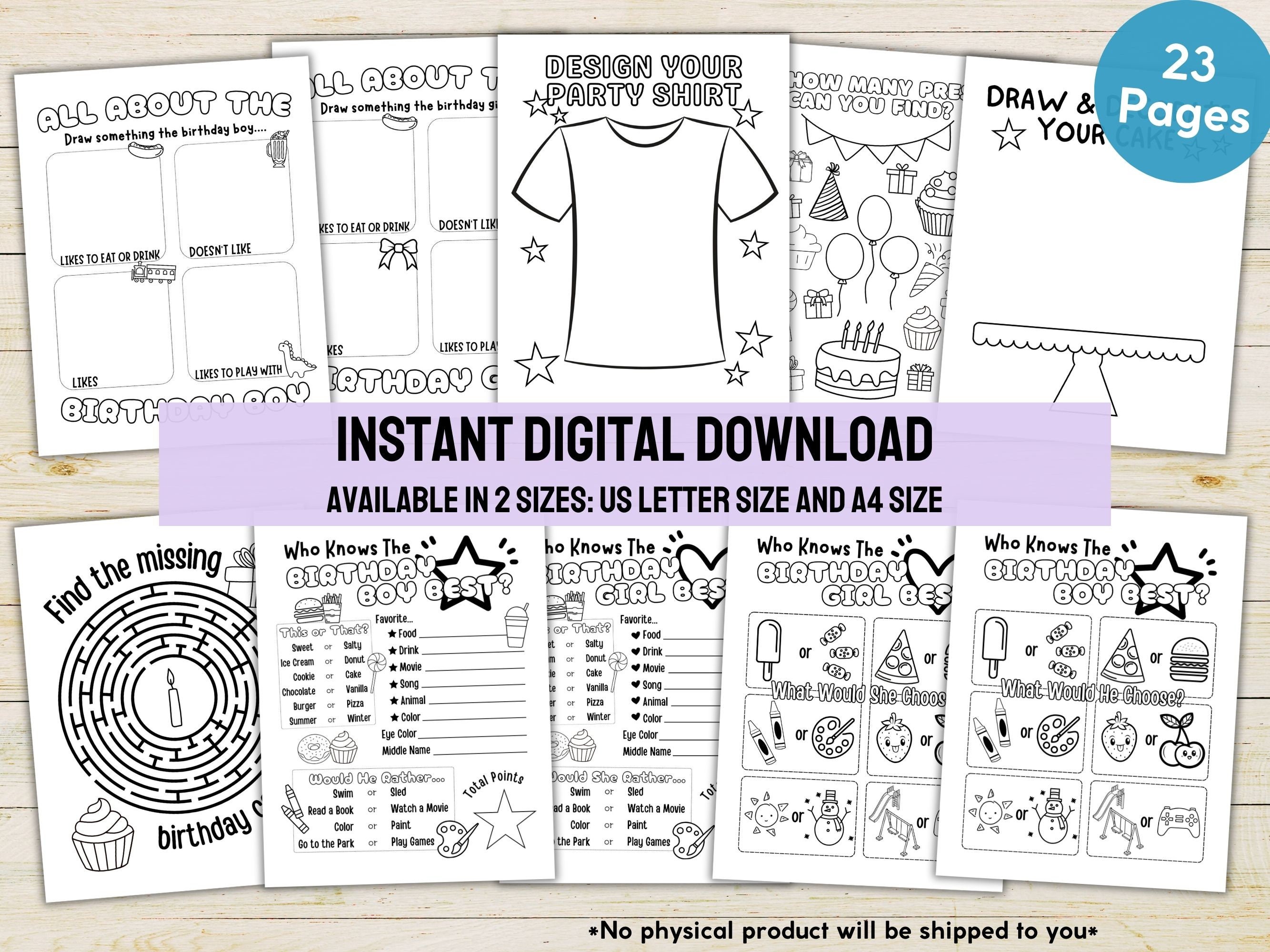 Printable Birthday Party Games Bundle for Kids, Happy Birthday Coloring ...