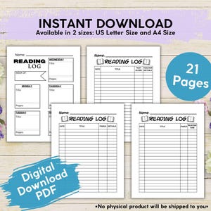 Reading Log Printable Bundle for Kids, Reading Journal for School, Book ...