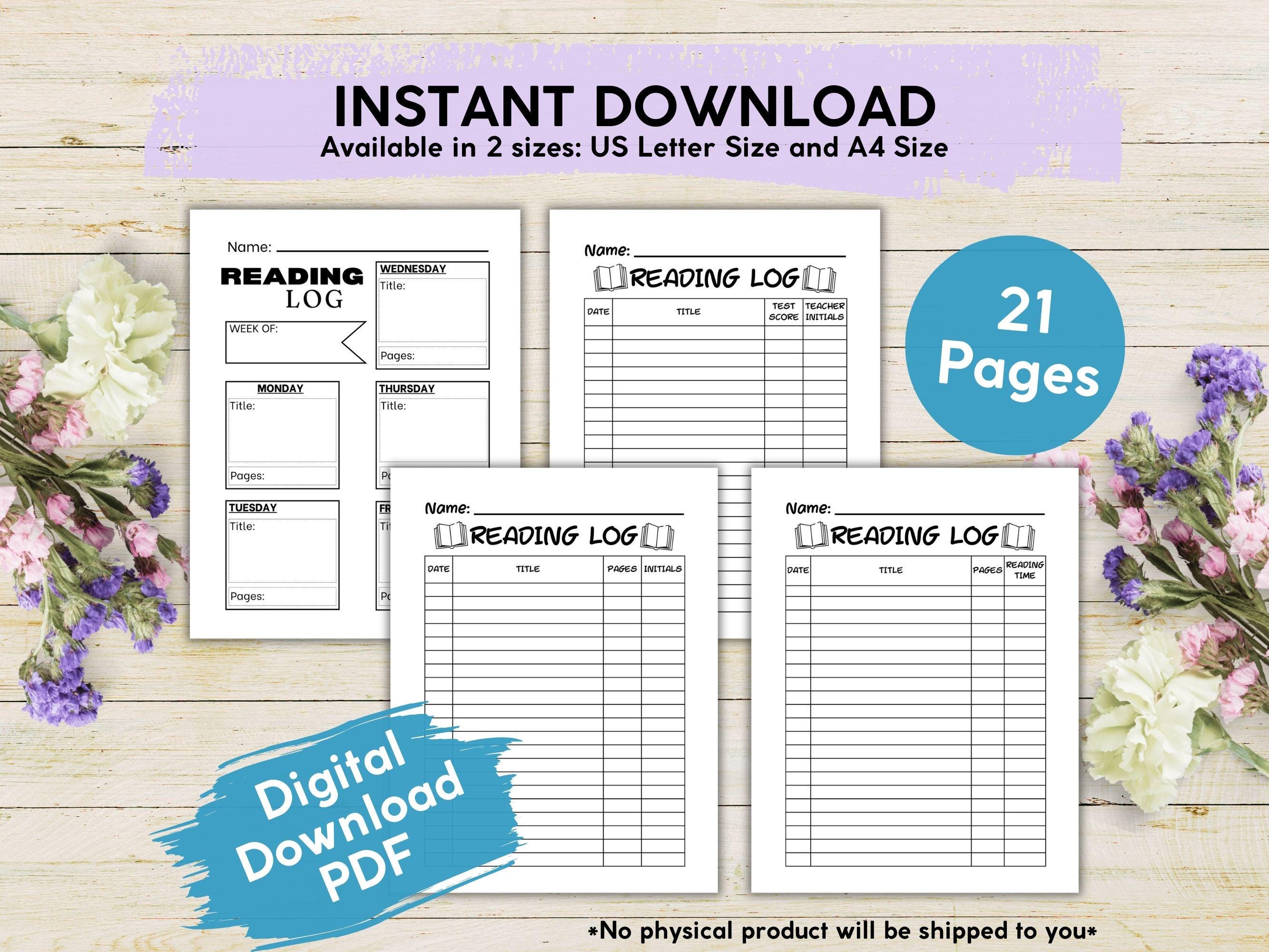 Reading Log Printable Bundle for Kids, Reading Journal for School, Book ...