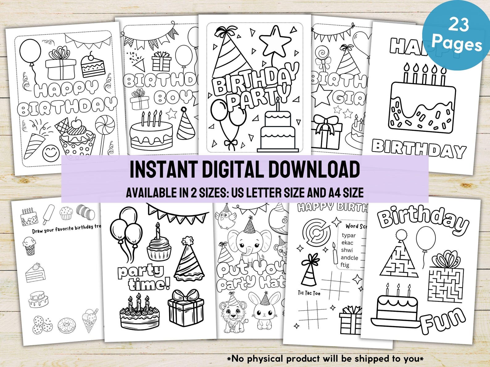 Printable Birthday Party Games Bundle for Kids, Happy Birthday Coloring ...