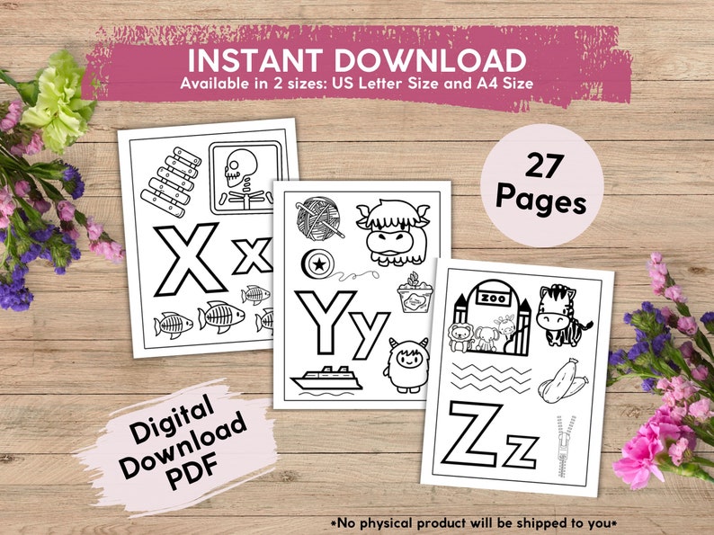 Alphabet Letter Coloring Pages for Kids, Cute Toddler Coloring Book ...