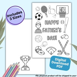 Sports Themed Coloring Father's Day Carding, Dad Colorable Carding ...