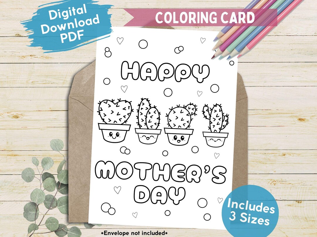 Cute Cactus Happy Mother's Day Coloring Printable Card, Garden Lover ...