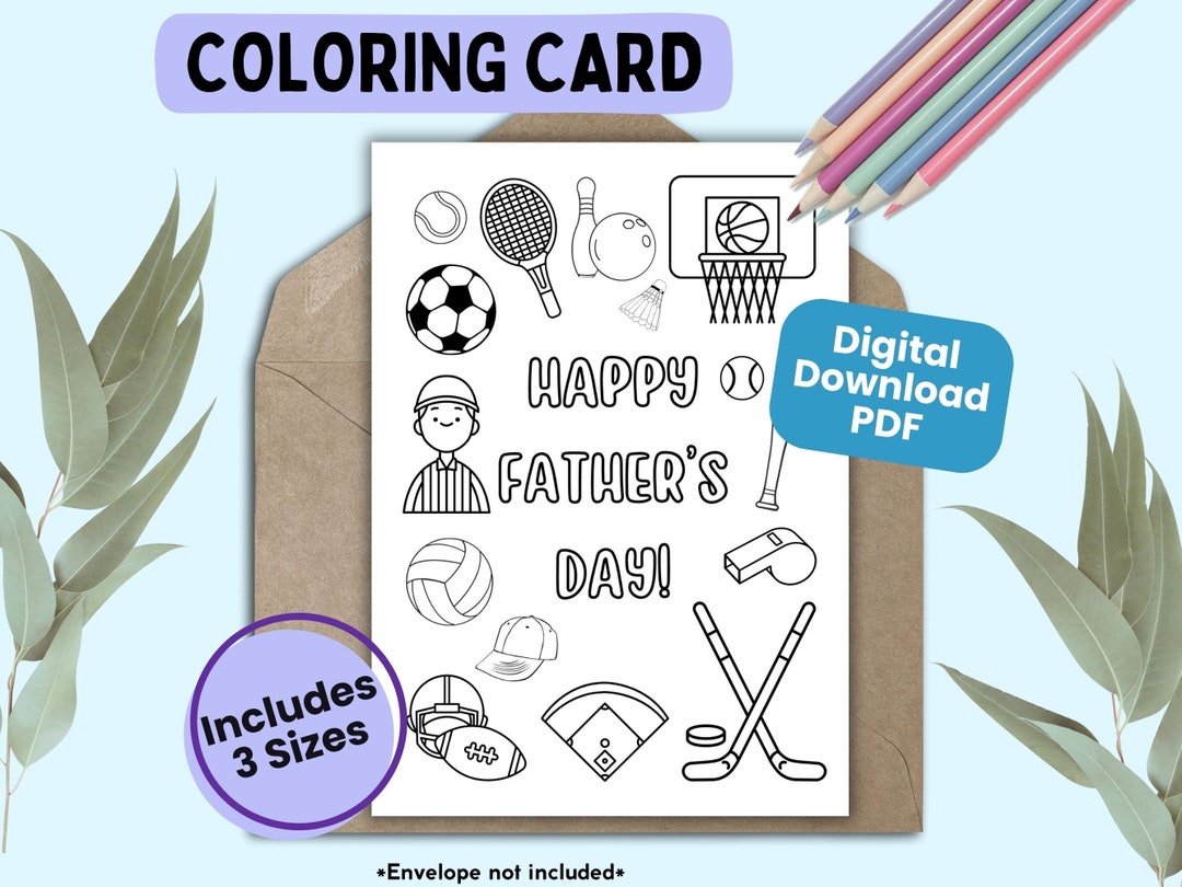 Sports Themed Coloring Father's Day Carding, Dad Colorable Carding ...