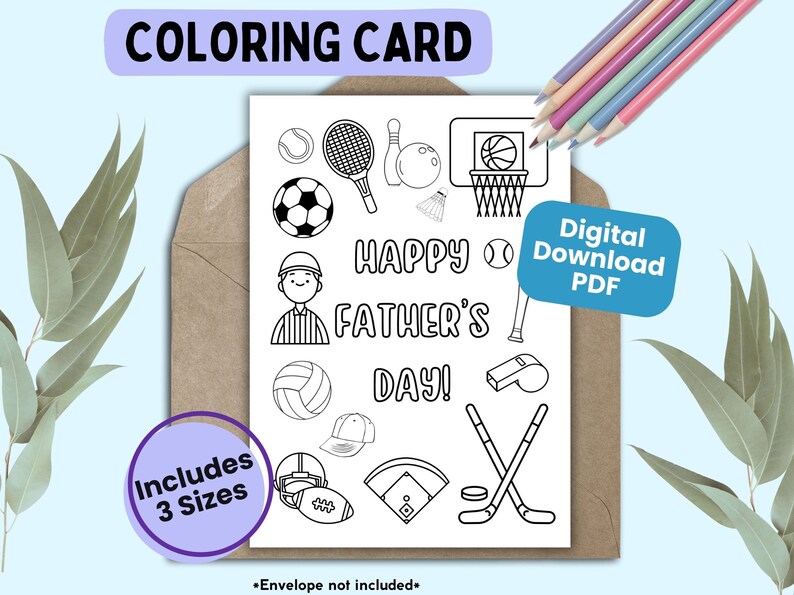 Sports Themed Coloring Father's Day Carding, Dad Colorable Carding ...