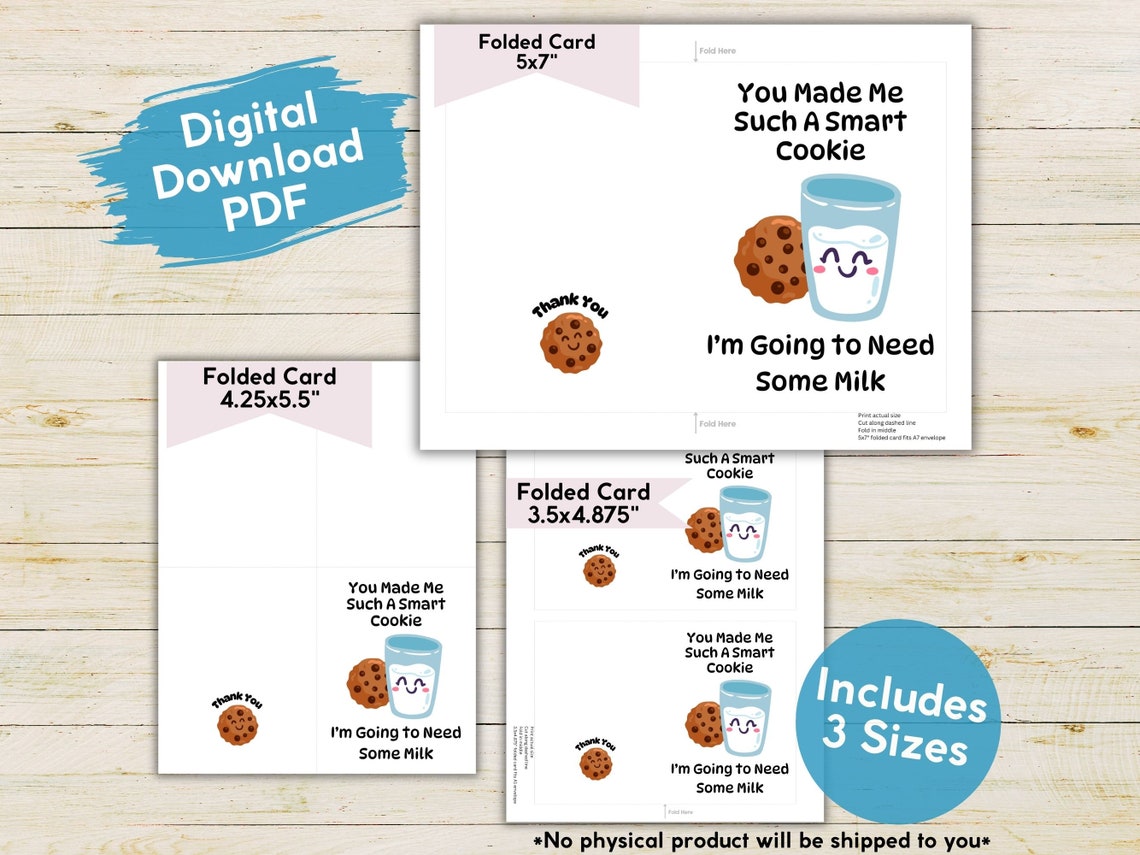 Smart Cookie Thank You Teacher Printable Carding, Teacher Appreciation ...