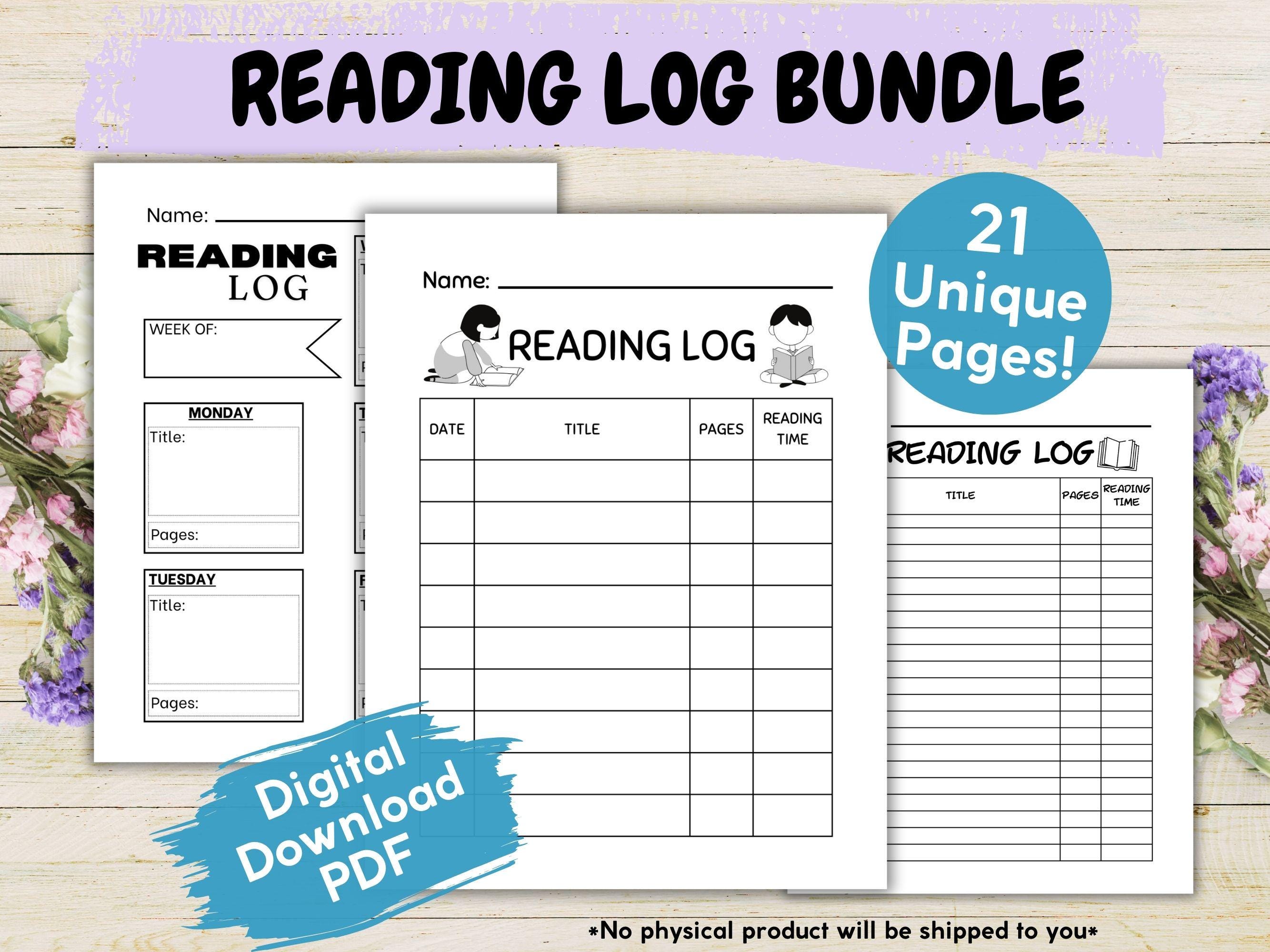Reading Log Printable Bundle for Kids, Reading Journal for School, Book ...