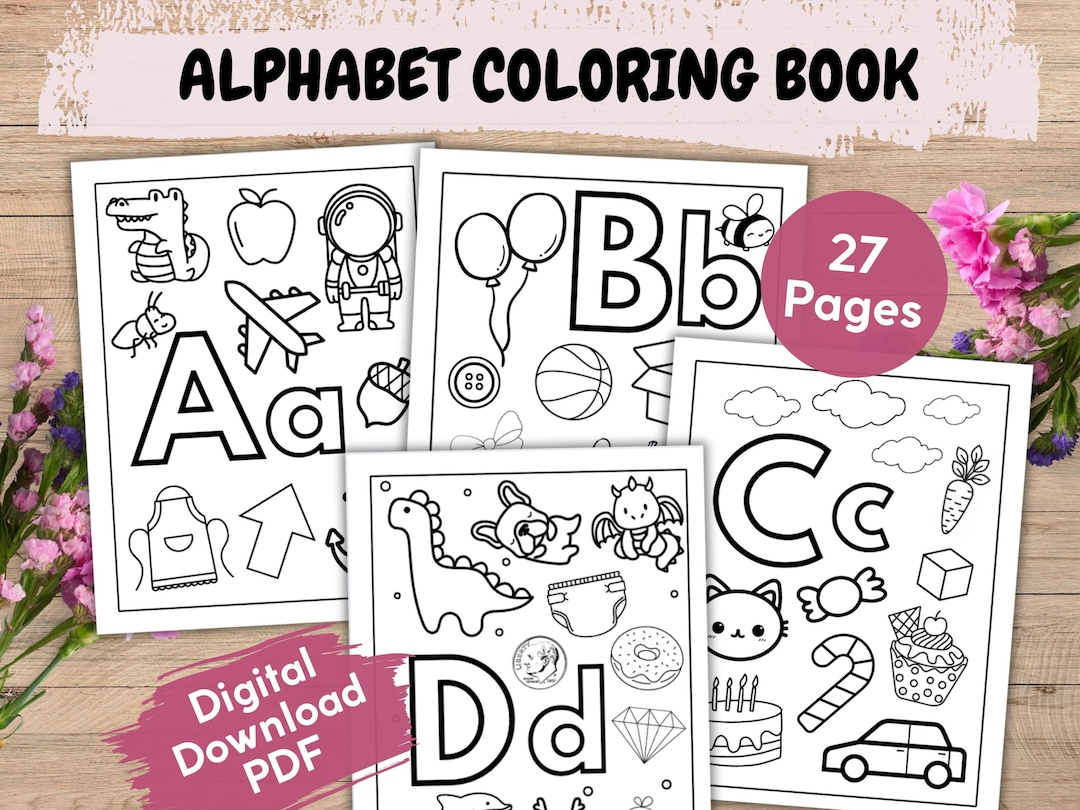 Alphabet Letter Coloring Pages for Kids, Cute Toddler Coloring Book ...