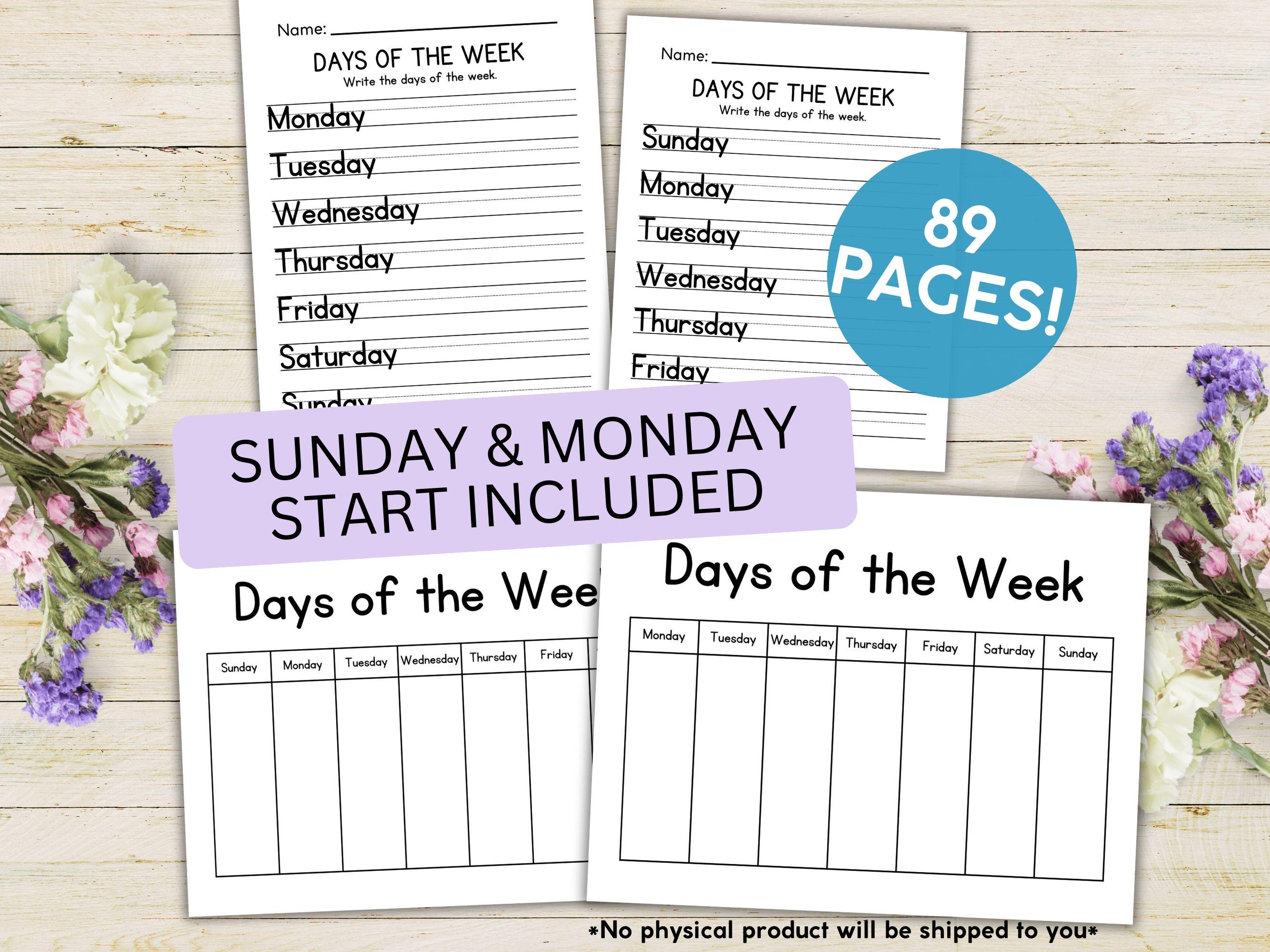 Days and Months Practice Worksheets for Kids, Printable Days of the ...