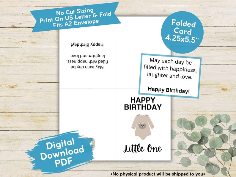 Little One First Birthday Printable Card, Happy Birthday Baby Carding ...