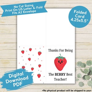 Berry Best Teacher Printable Thank You Card, Teacher Appreciated Thank ...