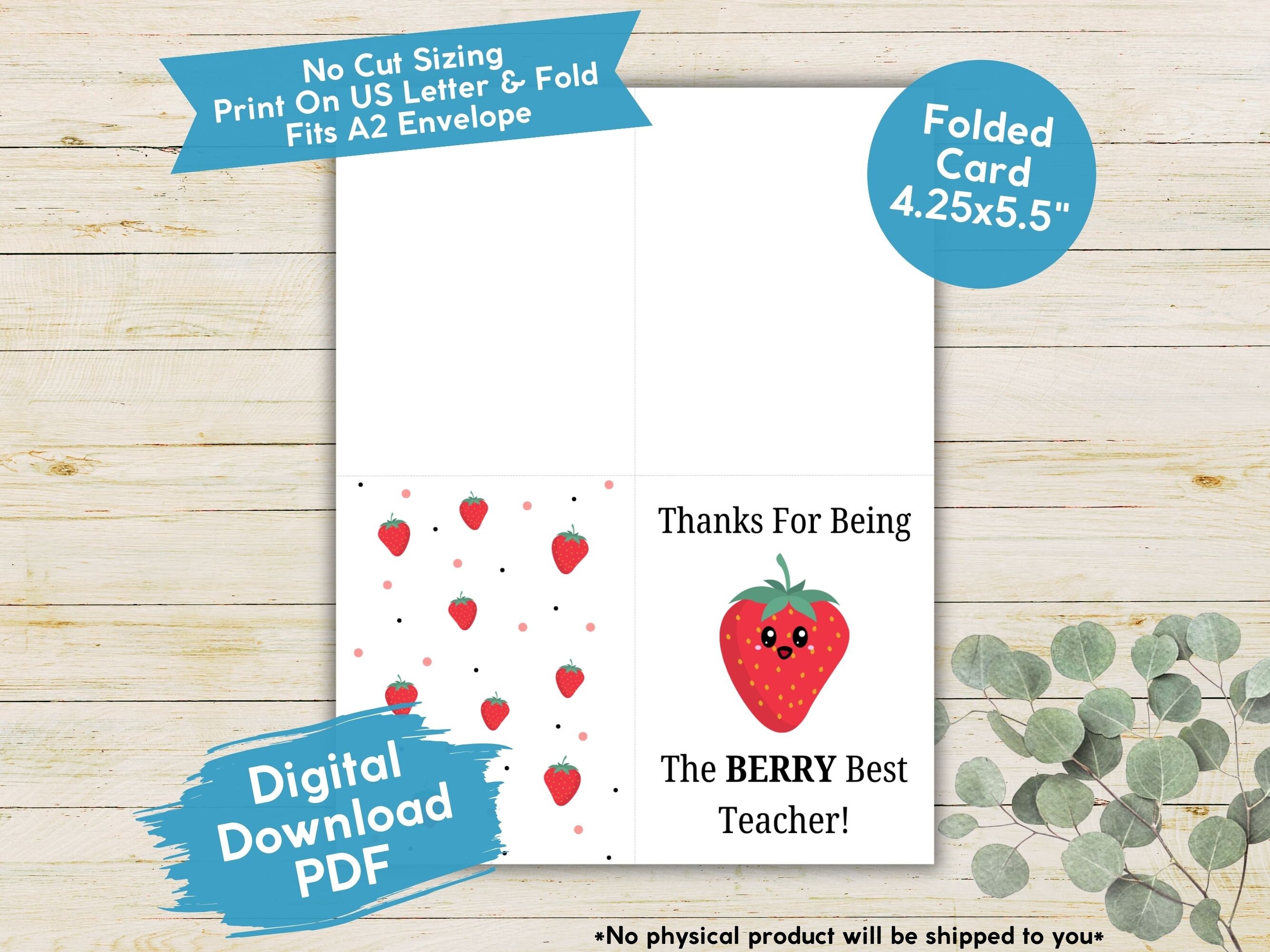 Berry Best Teacher Printable Thank You Card, Teacher Appreciated Thank ...