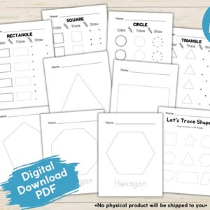 Simple Shape Tracing Worksheet Bundle for Kids, Preschool Educational ...