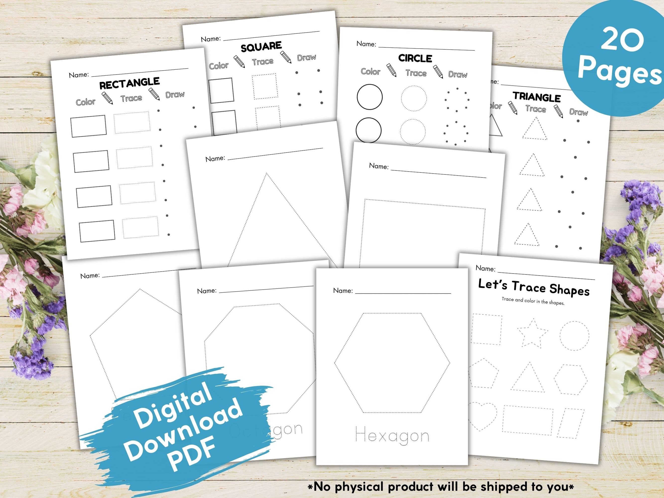 Simple Shape Tracing Worksheet Bundle for Kids, Preschool Educational ...
