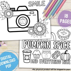 Fall Themed Printable Coloring Pages, Autumn Season Coloring Book ...