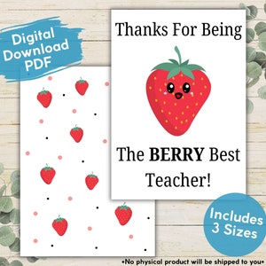 Berry Best Teacher Printable Thank You Card, Teacher Appreciated Thank ...