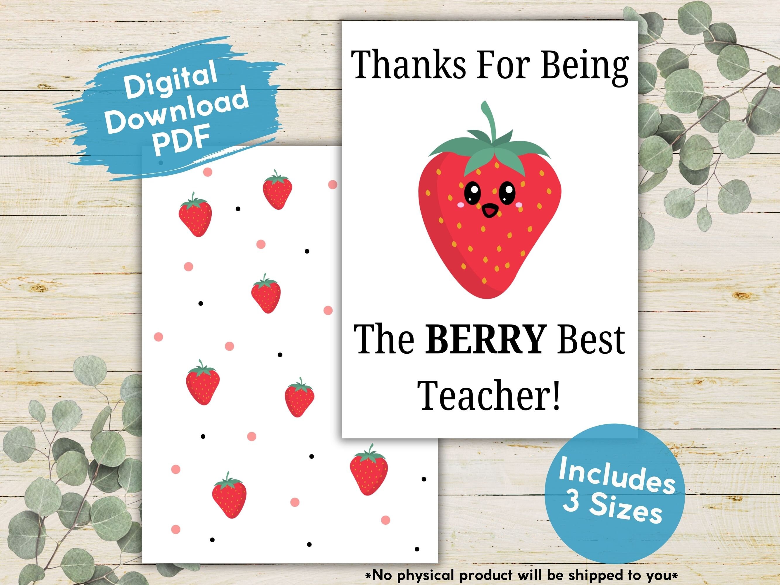 Berry Best Teacher Printable Thank You Card, Teacher Appreciated Thank ...
