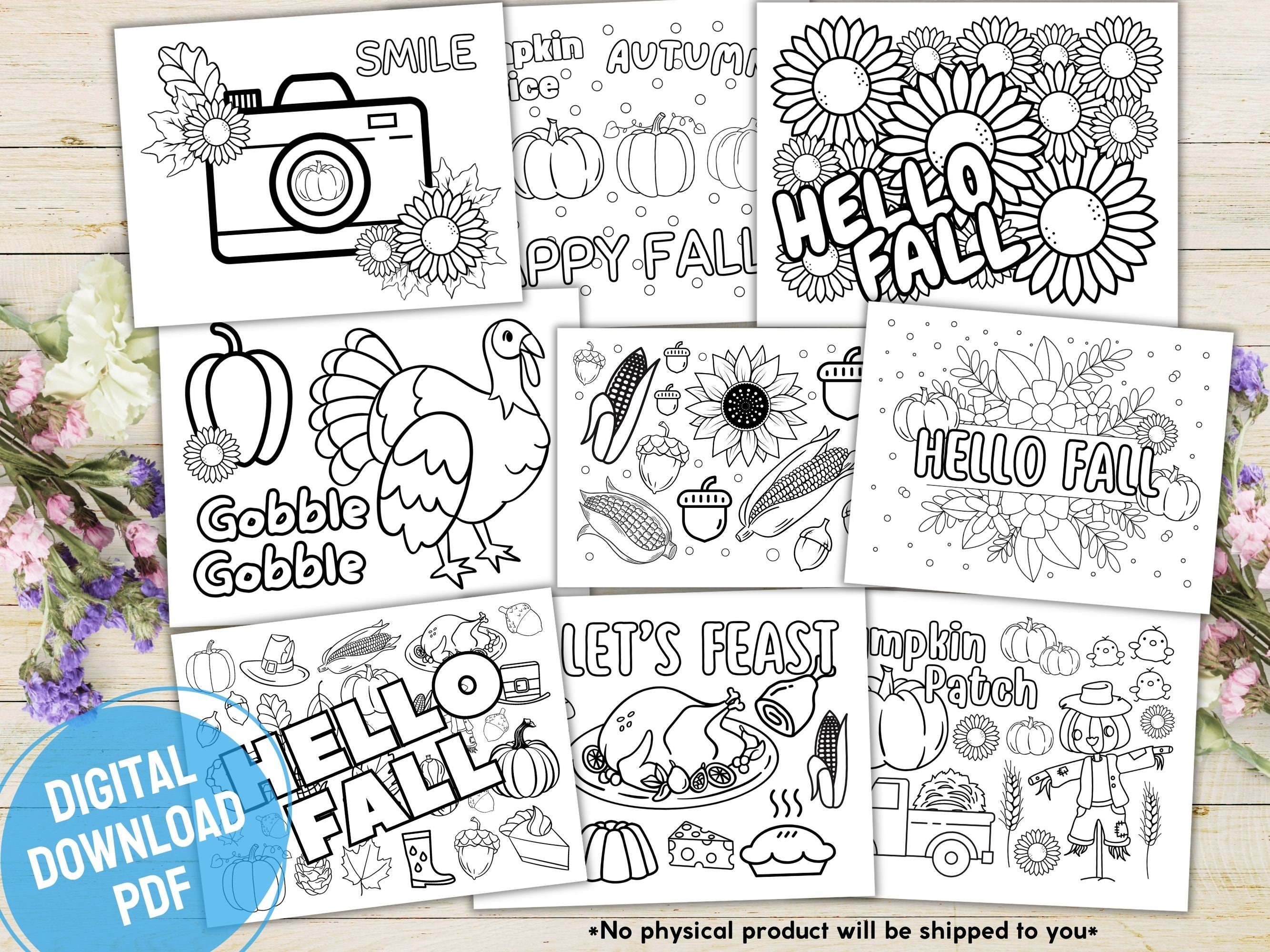 Fall Themed Printable Coloring Pages, Autumn Season Coloring Book ...