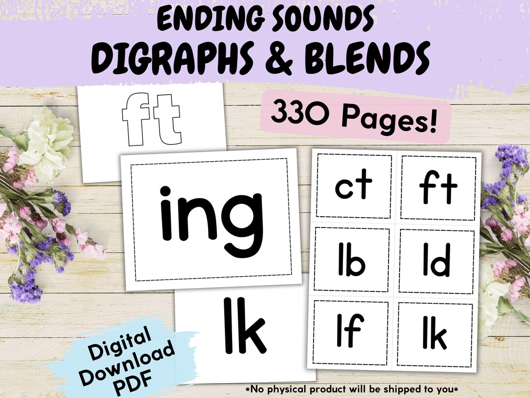 Ending Sounds Digraphs and Blends Printable Flashcards for Kids ...