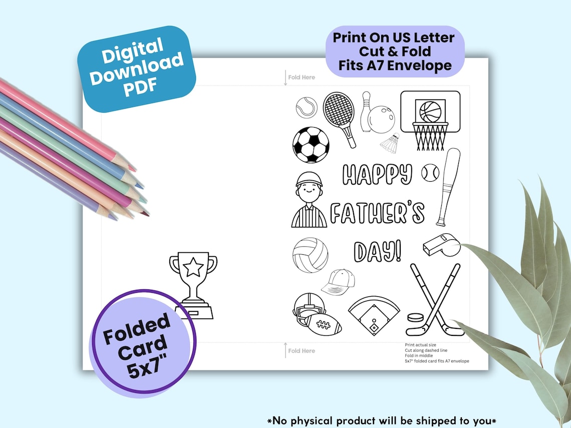 Sports Themed Coloring Father's Day Carding, Dad Colorable Carding ...