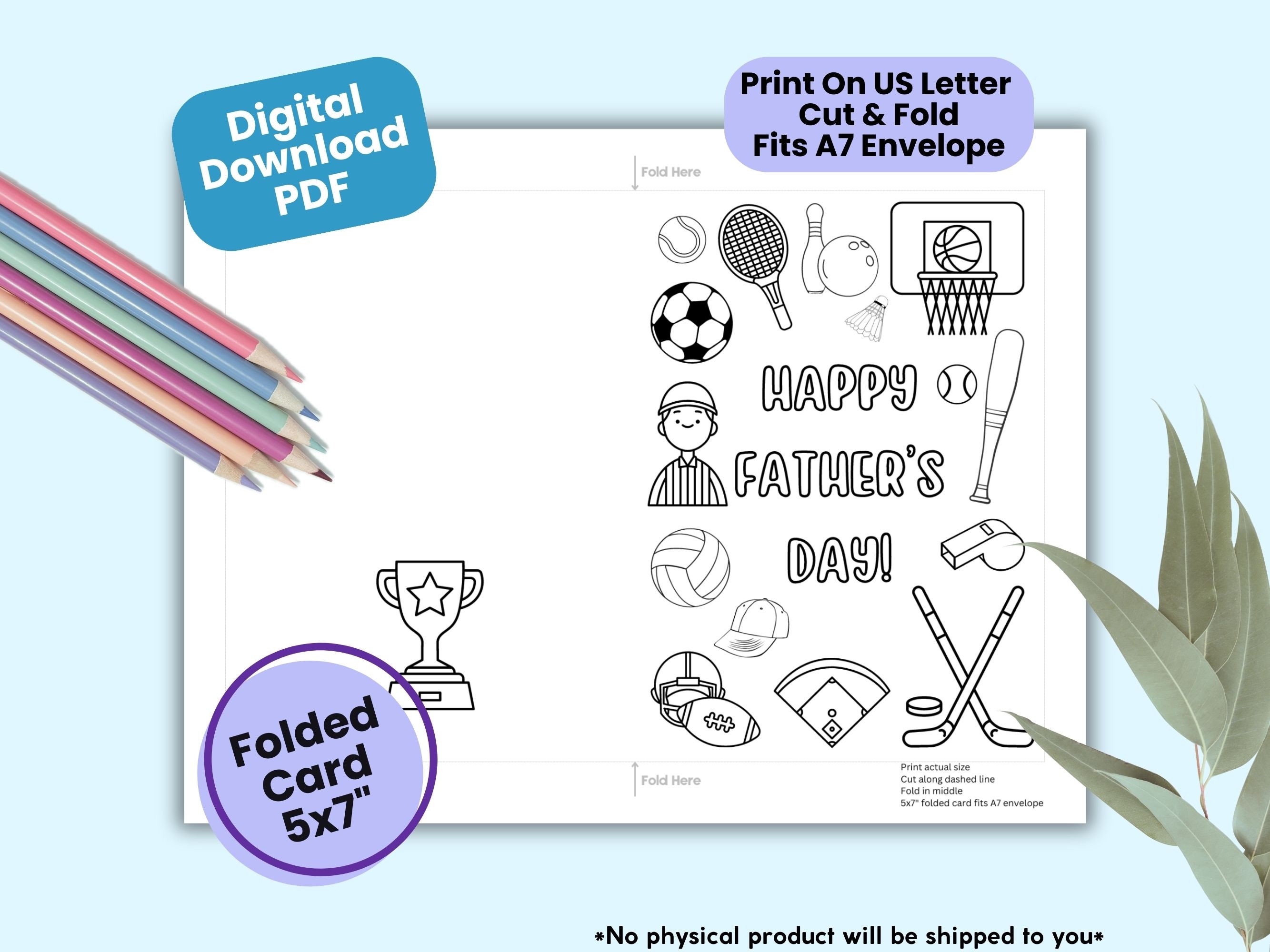 Sports Themed Coloring Father's Day Carding, Dad Colorable Carding ...