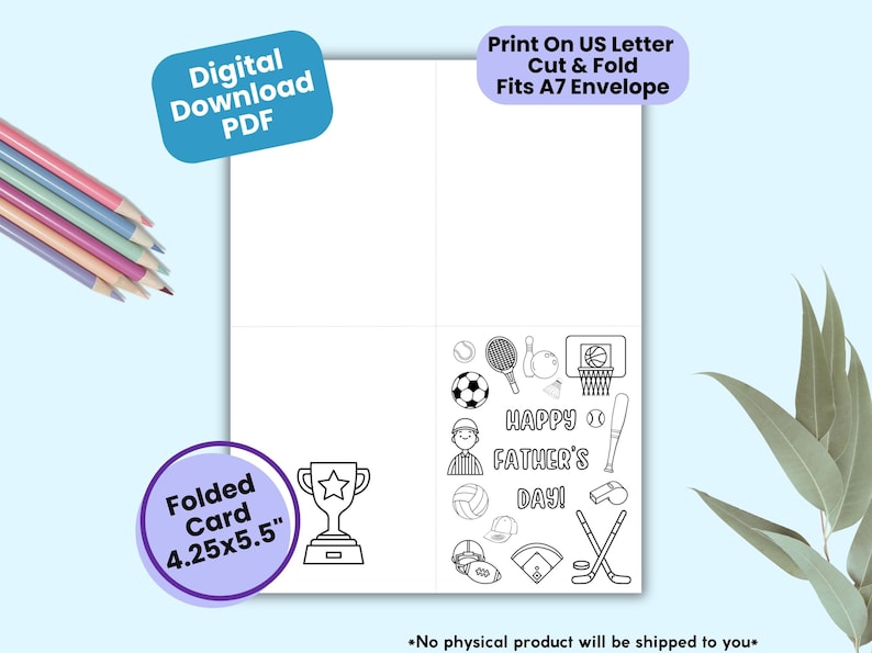 Sports Themed Coloring Father's Day Carding, Dad Colorable Carding ...