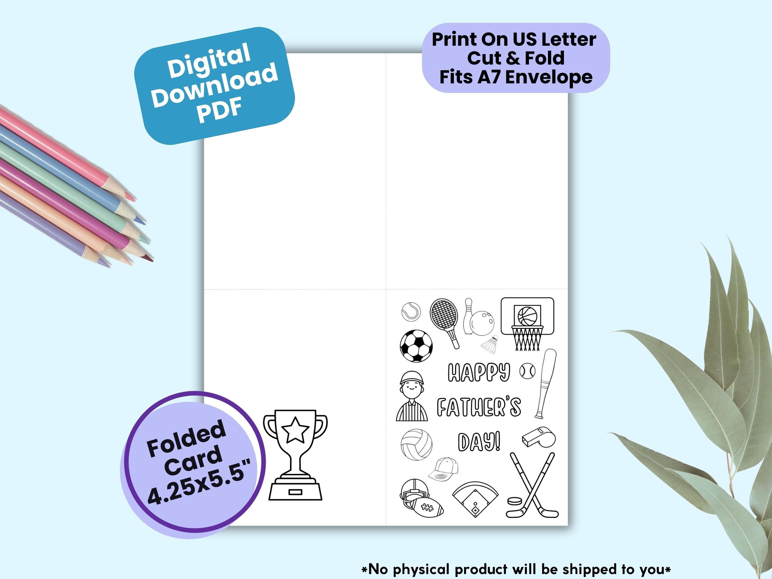 Sports Themed Coloring Father's Day Carding, Dad Colorable Carding ...