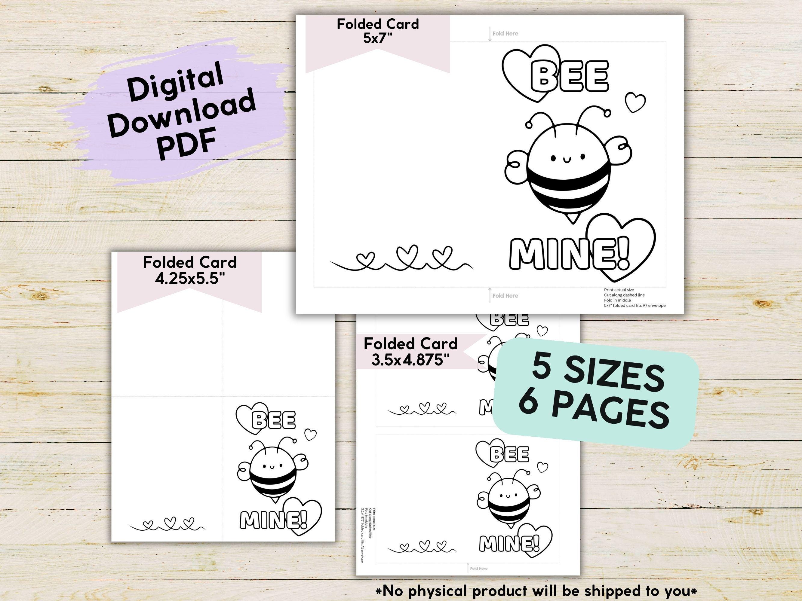 Bee Mine Cute Valentine's Day Printable Coloring Card for Kids ...