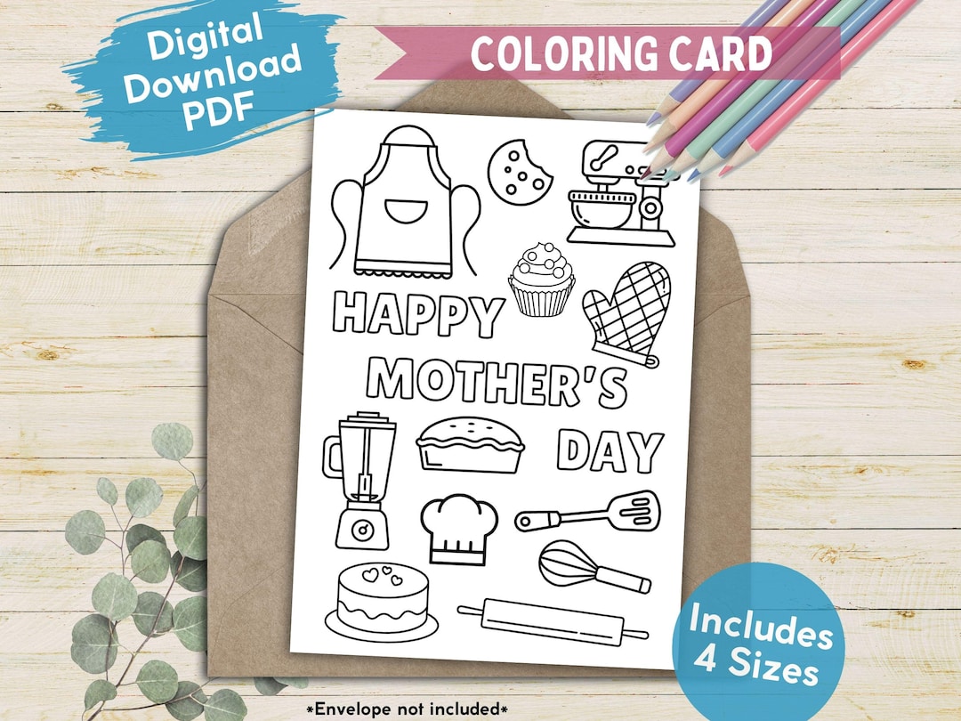 Baking Mother's Day Coloring Printable Card From Kids, Cute Colorable ...