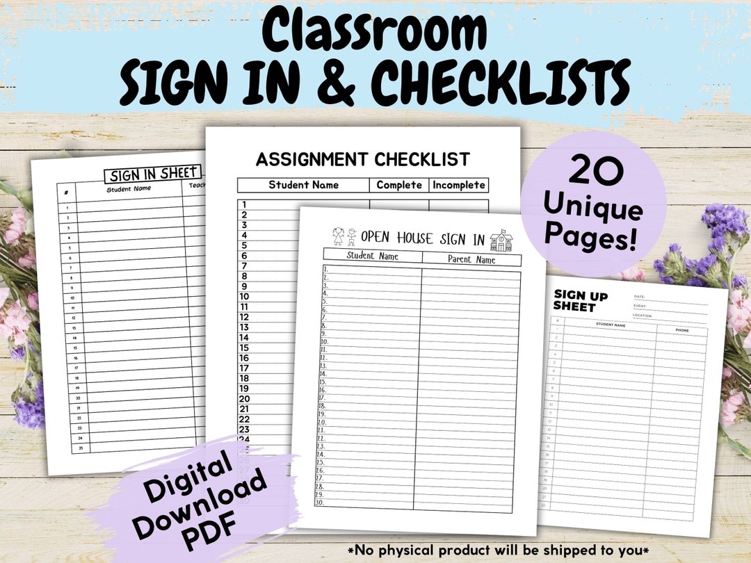 Classroom Sign in and Checklist Printable Sheets, Teacher Resources for ...