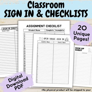 Classroom Sign in and Checklist Printable Sheets, Teacher Resources for ...