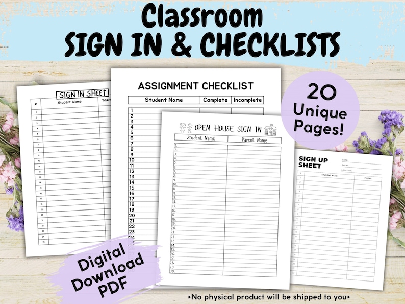 Classroom Sign in and Checklist Printable Sheets, Teacher Resources for ...