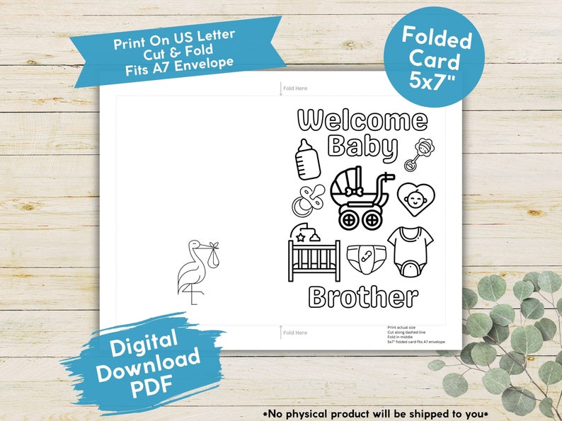 Welcome Baby Brother Printable Coloring Carding, Congratulations New ...