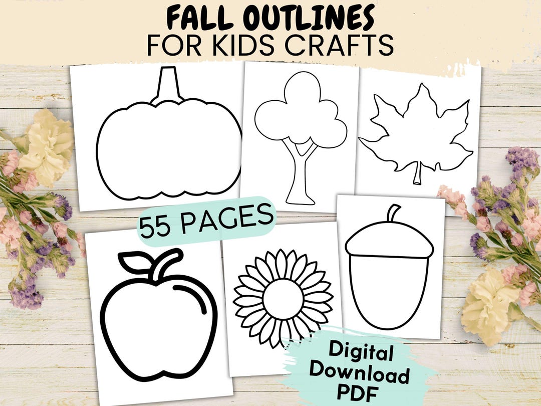 Fall Season Bold Image Outlines for Kids Crafts, Printable Autumn ...