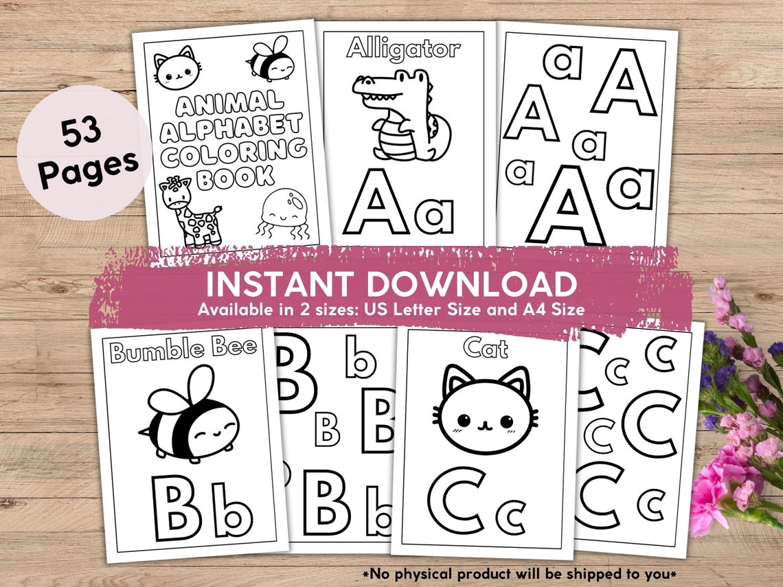 Alphabetic Simple Animal Coloring Pages for Kids, Printable Alphabet ...