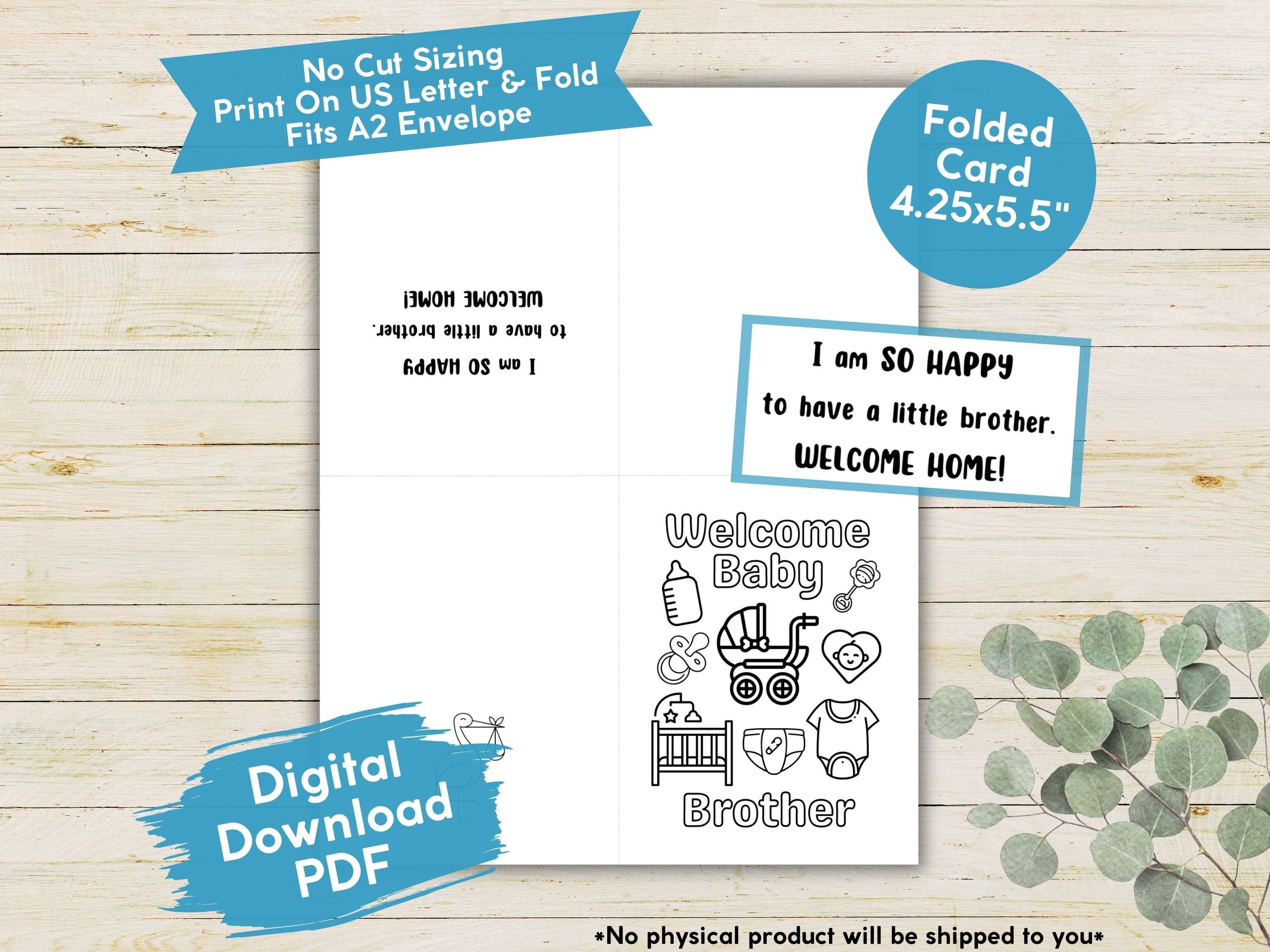 Welcome Baby Brother Printable Coloring Carding, Congratulations New ...