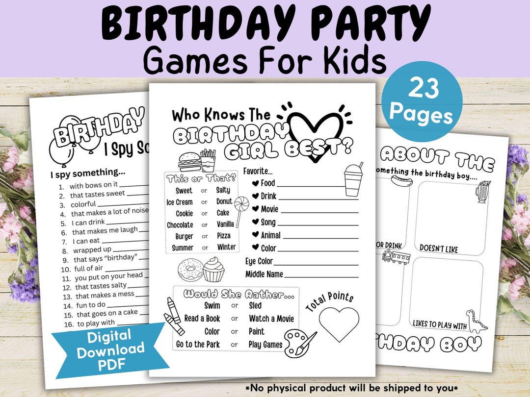 Printable Birthday Party Games Bundle for Kids, Happy Birthday Coloring ...
