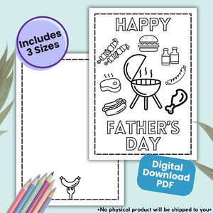 Grill Master Father's Day Coloring Printable Card, Colorable Carding ...