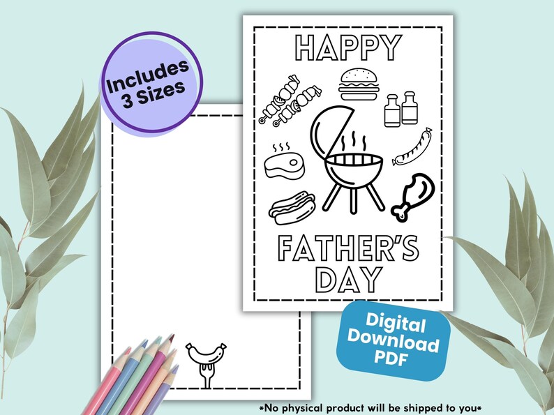 Grill Master Father's Day Coloring Printable Card, Colorable Carding ...