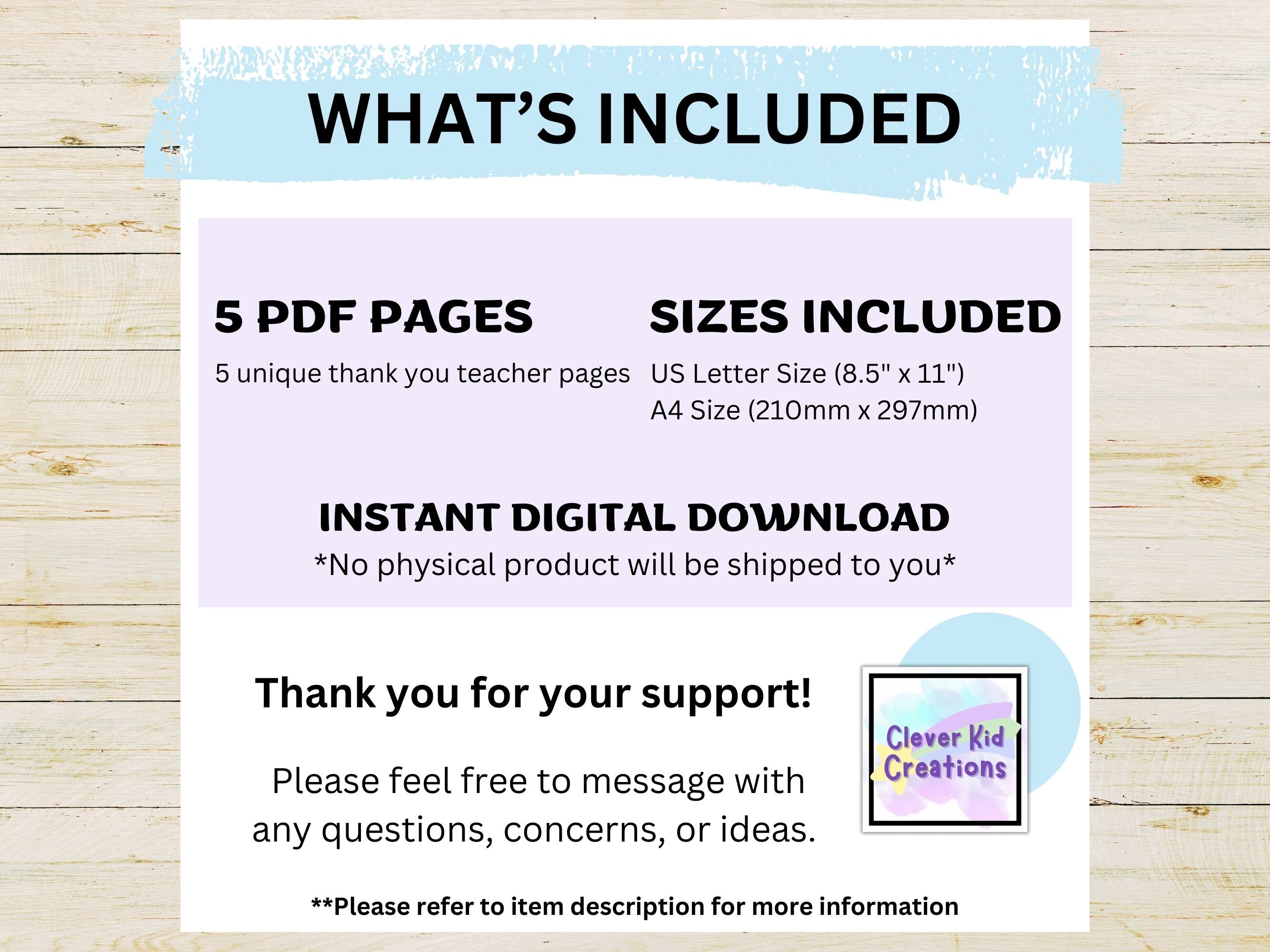 Thank You Teacher Full Page Printable Template for Kids, Best Teacher ...