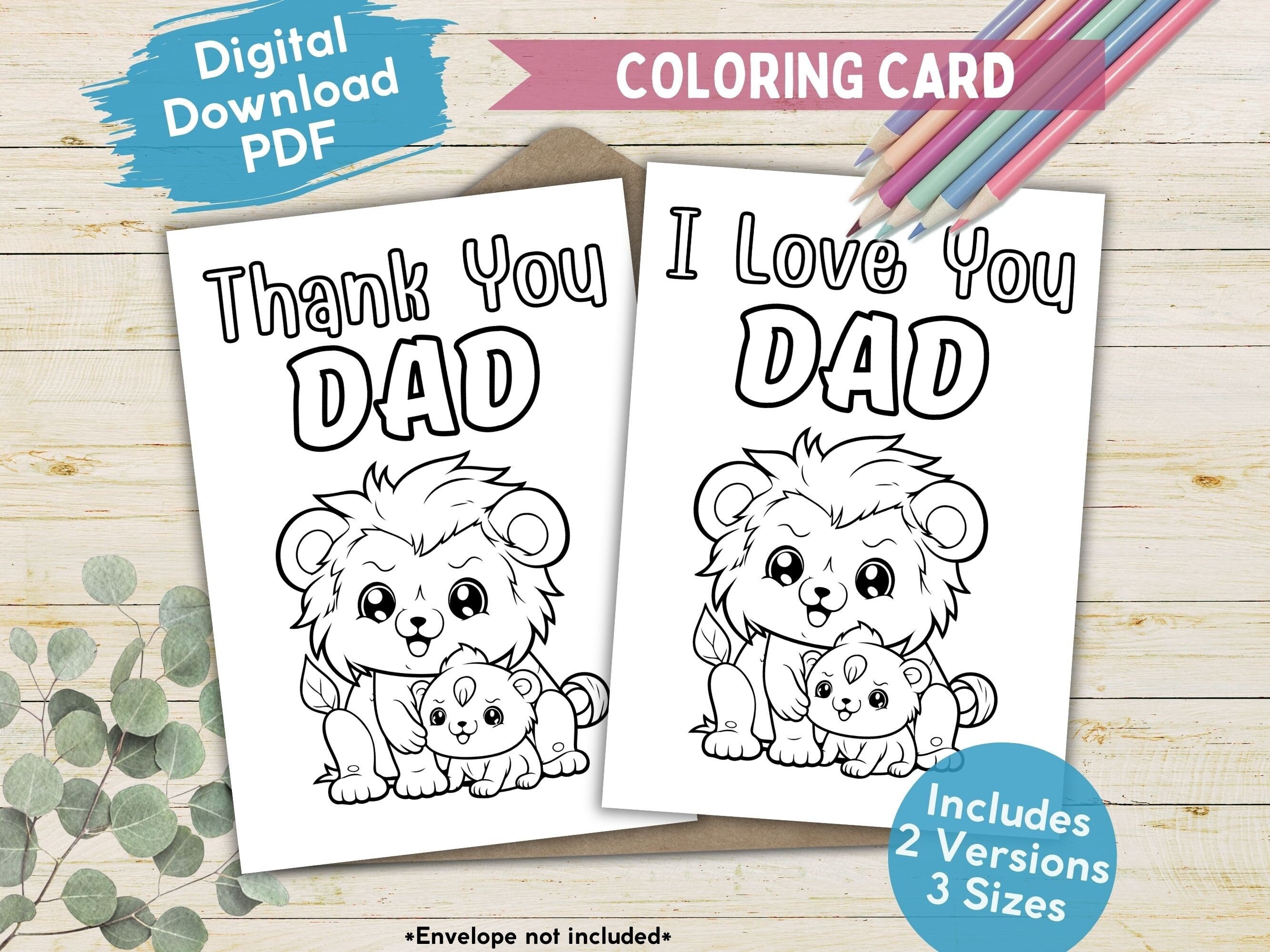 Father's Day Coloring Printable Card, Colorable Carding for Kids ...