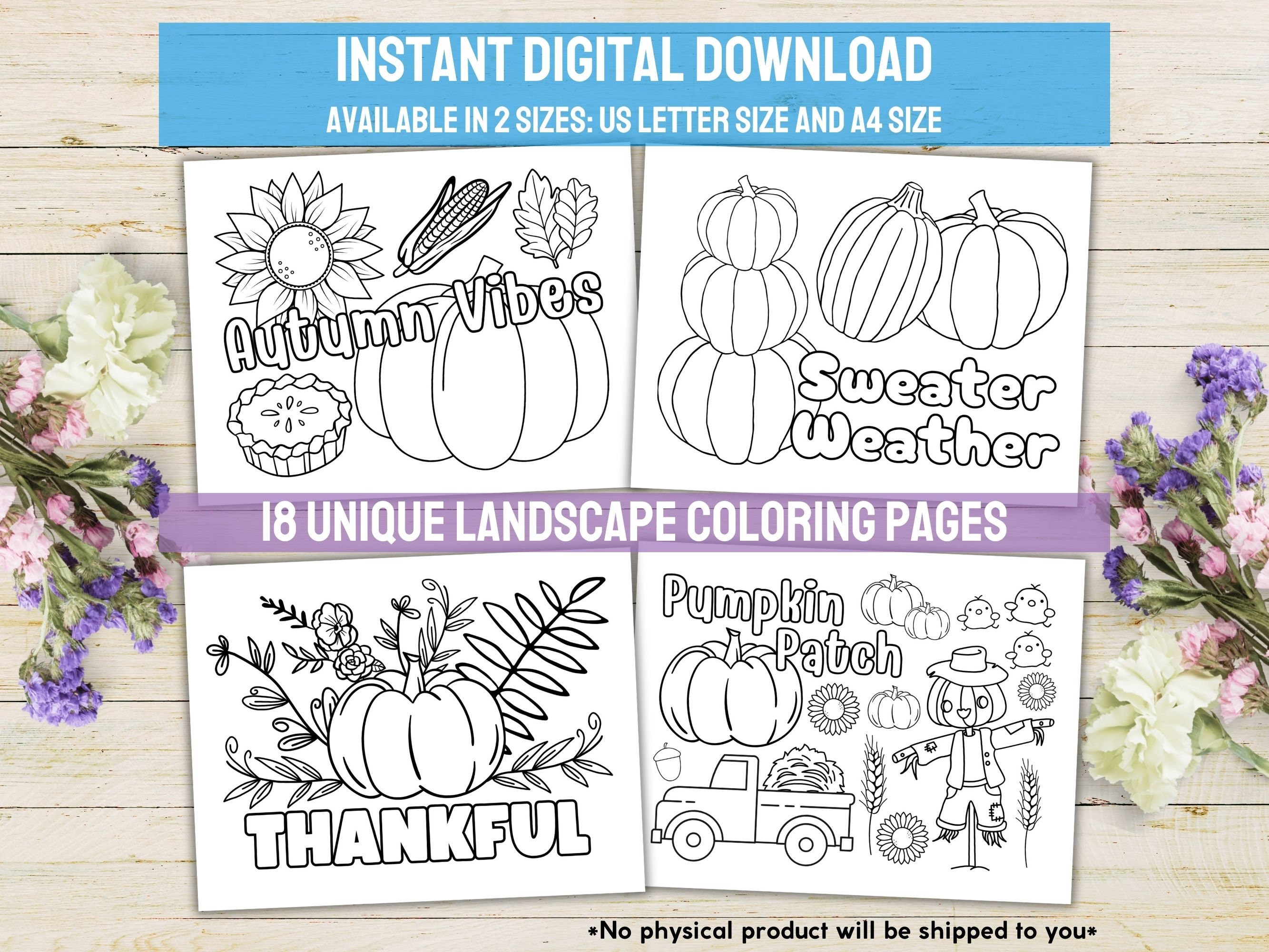 Fall Themed Printable Coloring Pages, Autumn Season Coloring Book ...