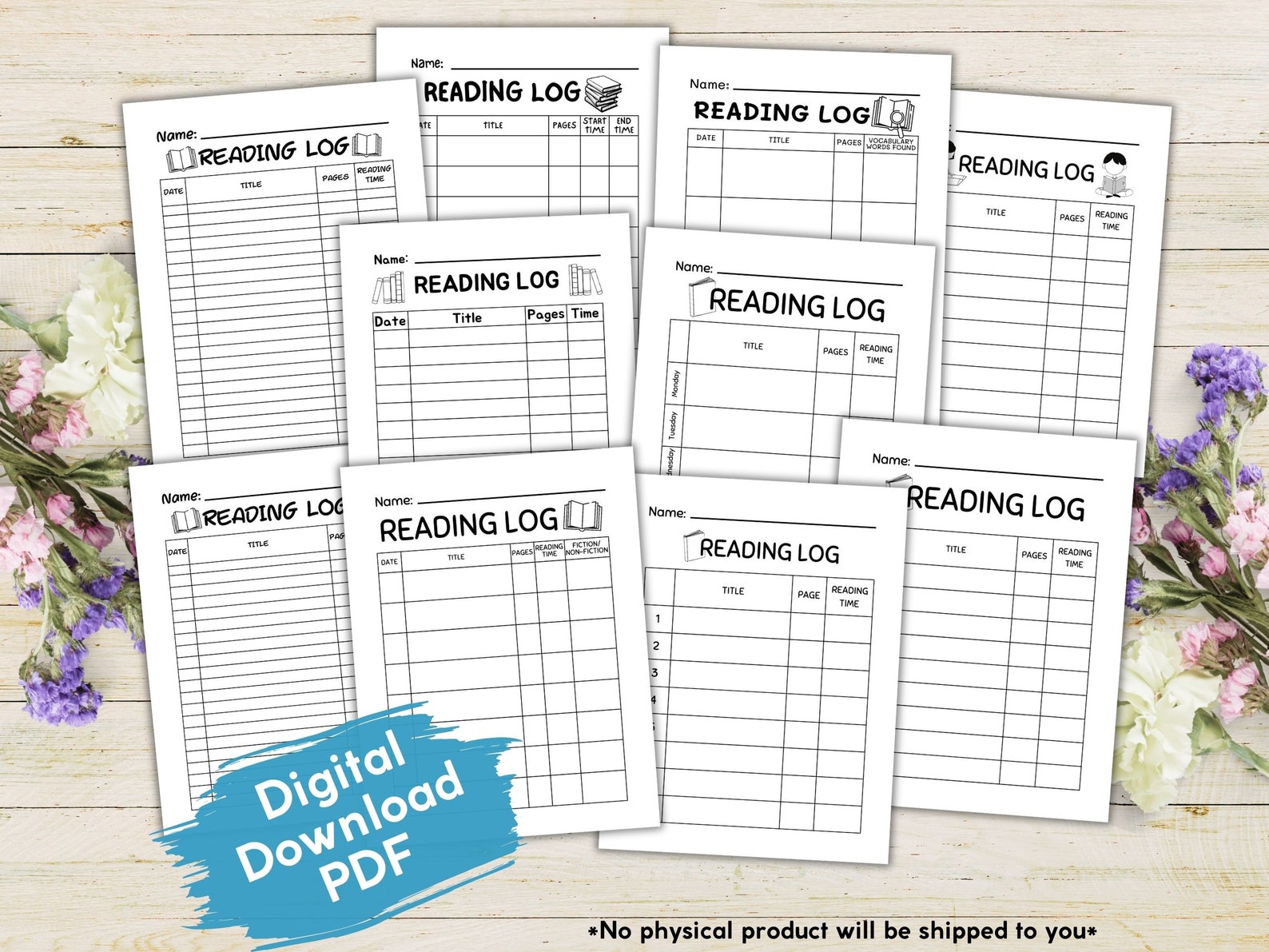 Reading Log Printable Bundle, Book Challenge Chart, Story Elements ...