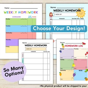 Colorful Homework Logs and Checklists Bundle for Kids, Printable ...