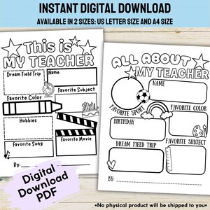 All About My Teacher Printable Page for Classroom, Get to Know Teacher ...