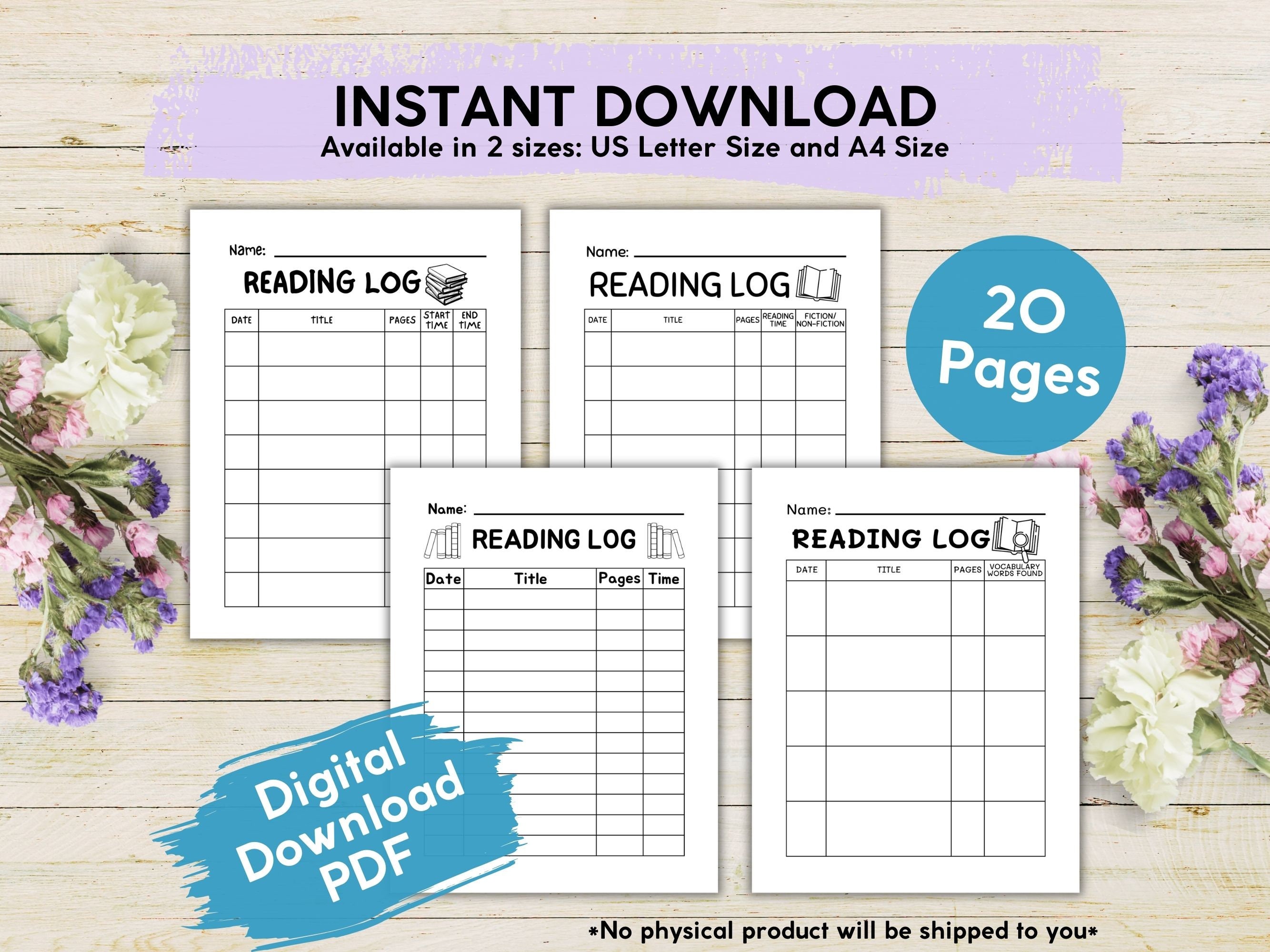 Reading Log Printable Bundle, Book Challenge Chart, Story Elements ...