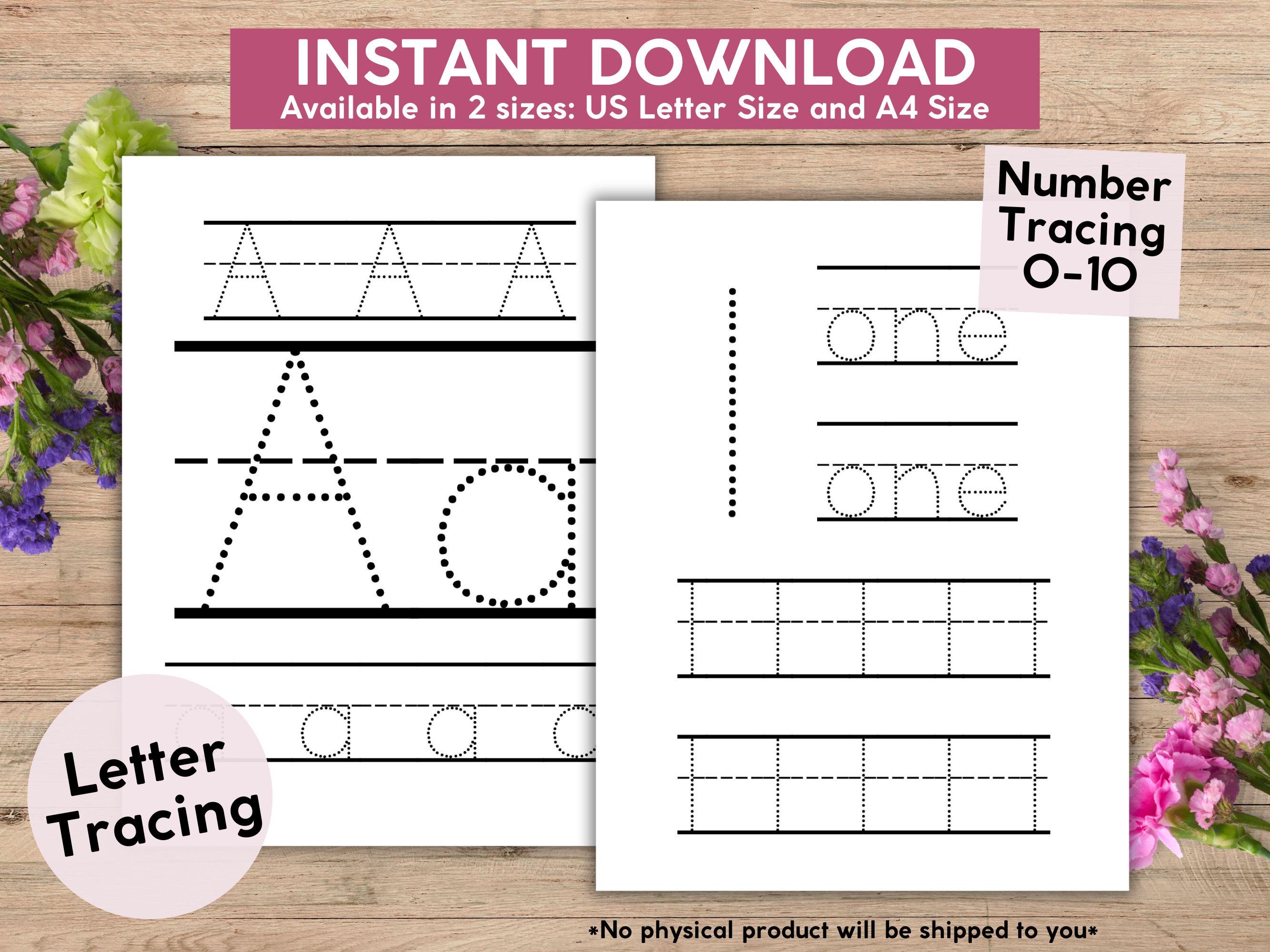 Alphabet and Number Tracing Worksheet Kids Printable, Trace Letters and ...