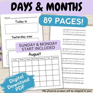 Days and Months Practice Worksheets for Kids, Printable Days of the ...