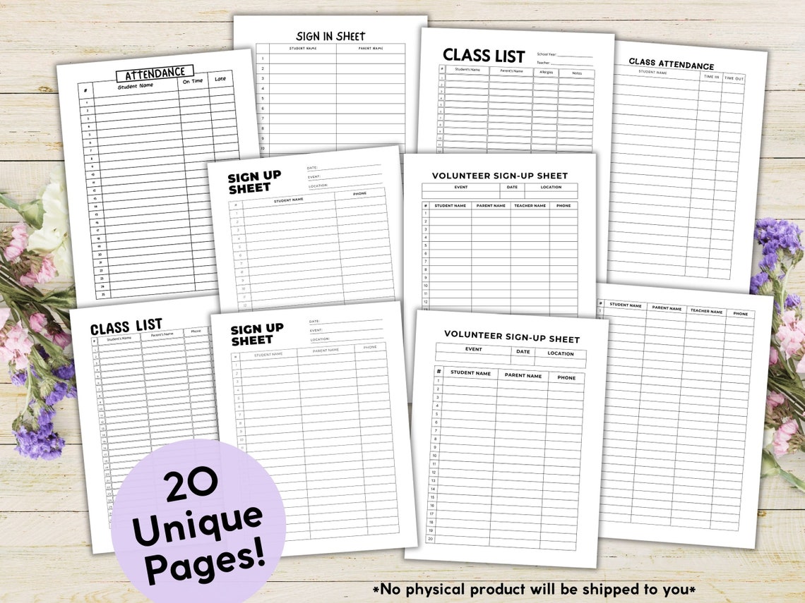 Classroom Sign in and Checklist Printable Sheets, Teacher Resources for ...